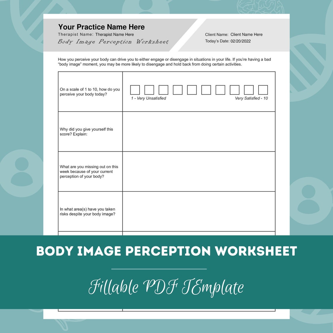 Body Image Perception Worksheet Editable / Fillable PDF Template for ...