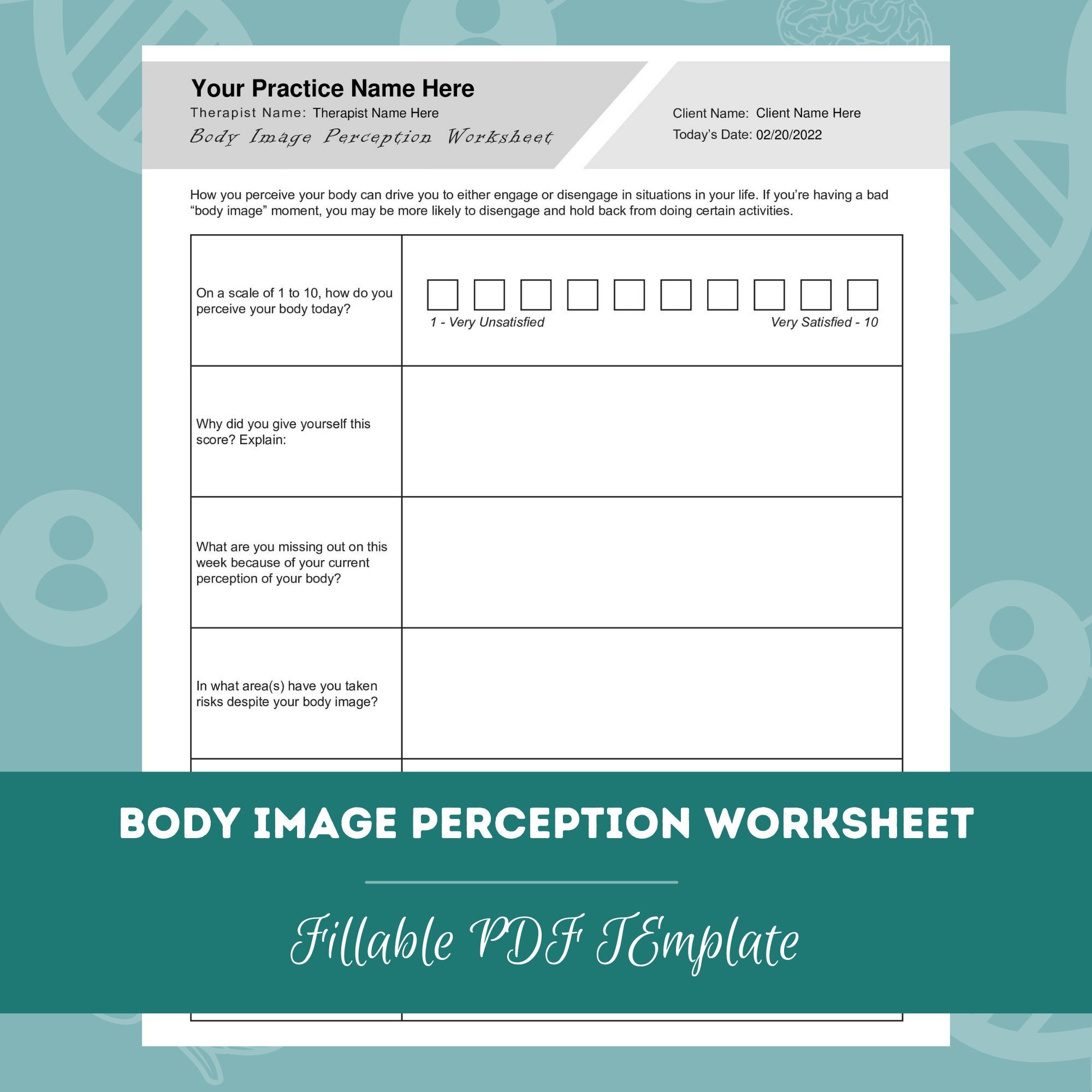 Body Image Perception Worksheet Editable / Fillable PDF Template for ...