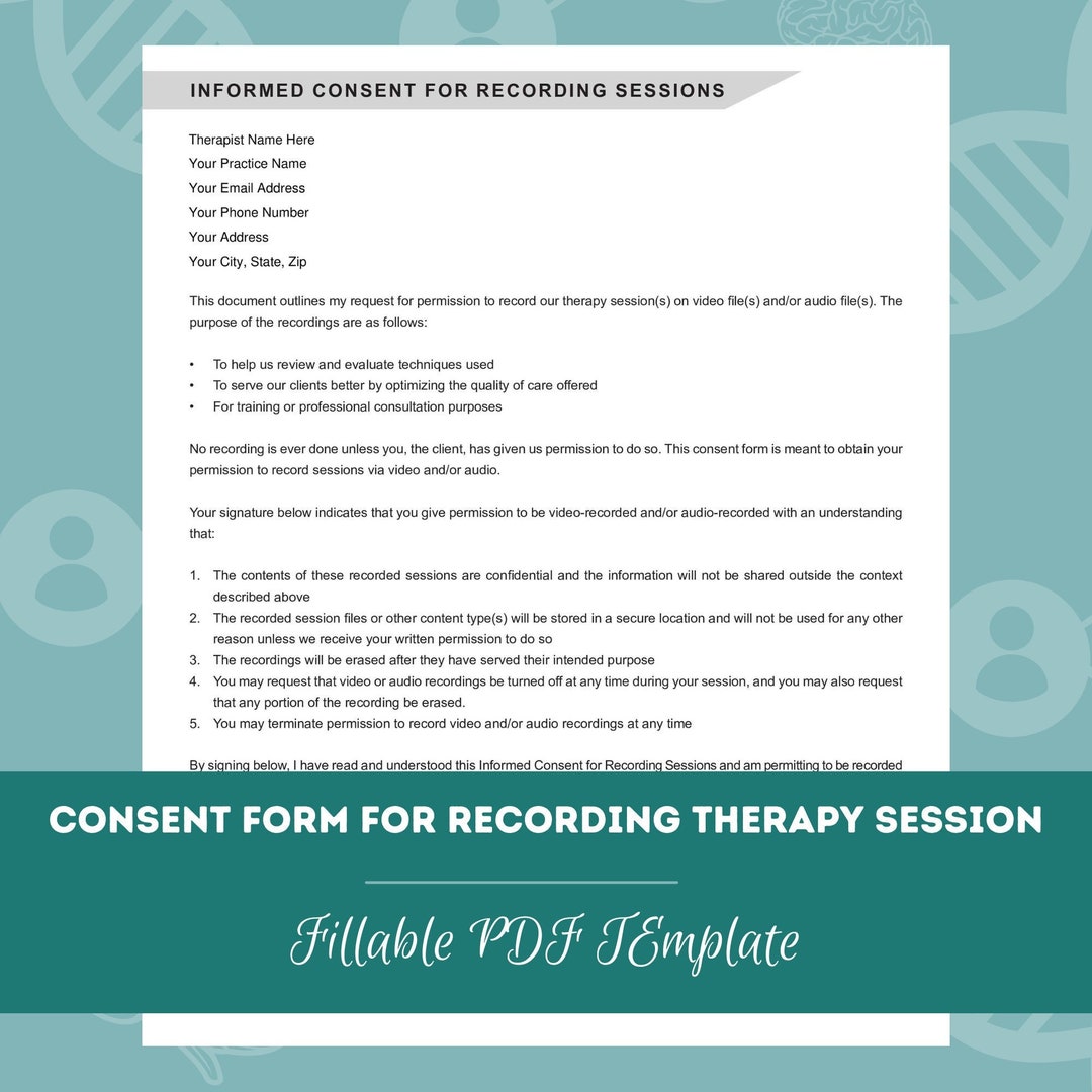 Consent Form for Recording Therapy Session | Editable / Fillable PDF ...