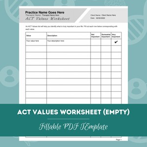 ACT Therapy Worksheets Bundle, 17 Fillable/printable PDF Templates ...