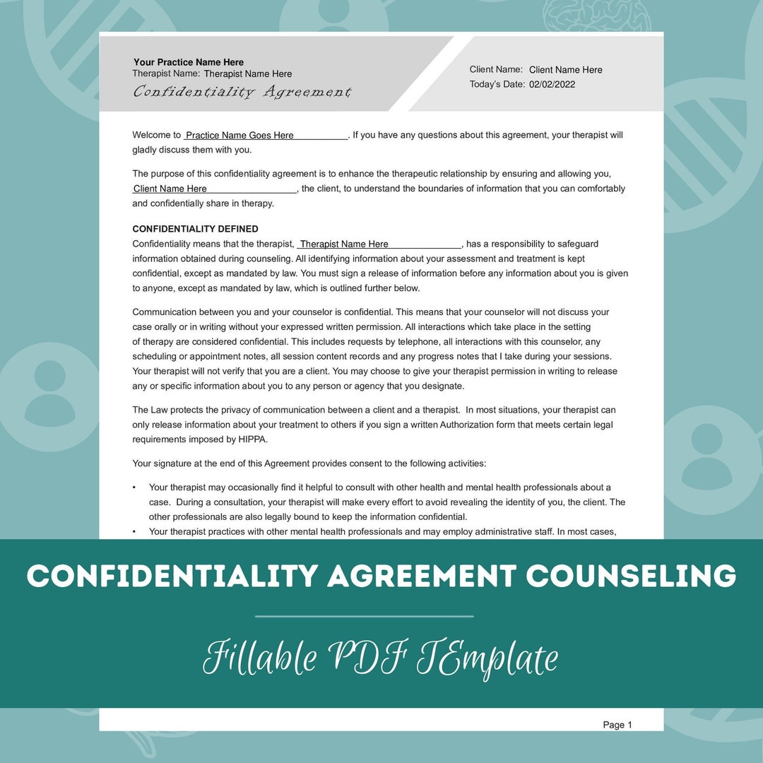 Confidentiality Agreement for Counseling | Editable / Fillable PDF ...