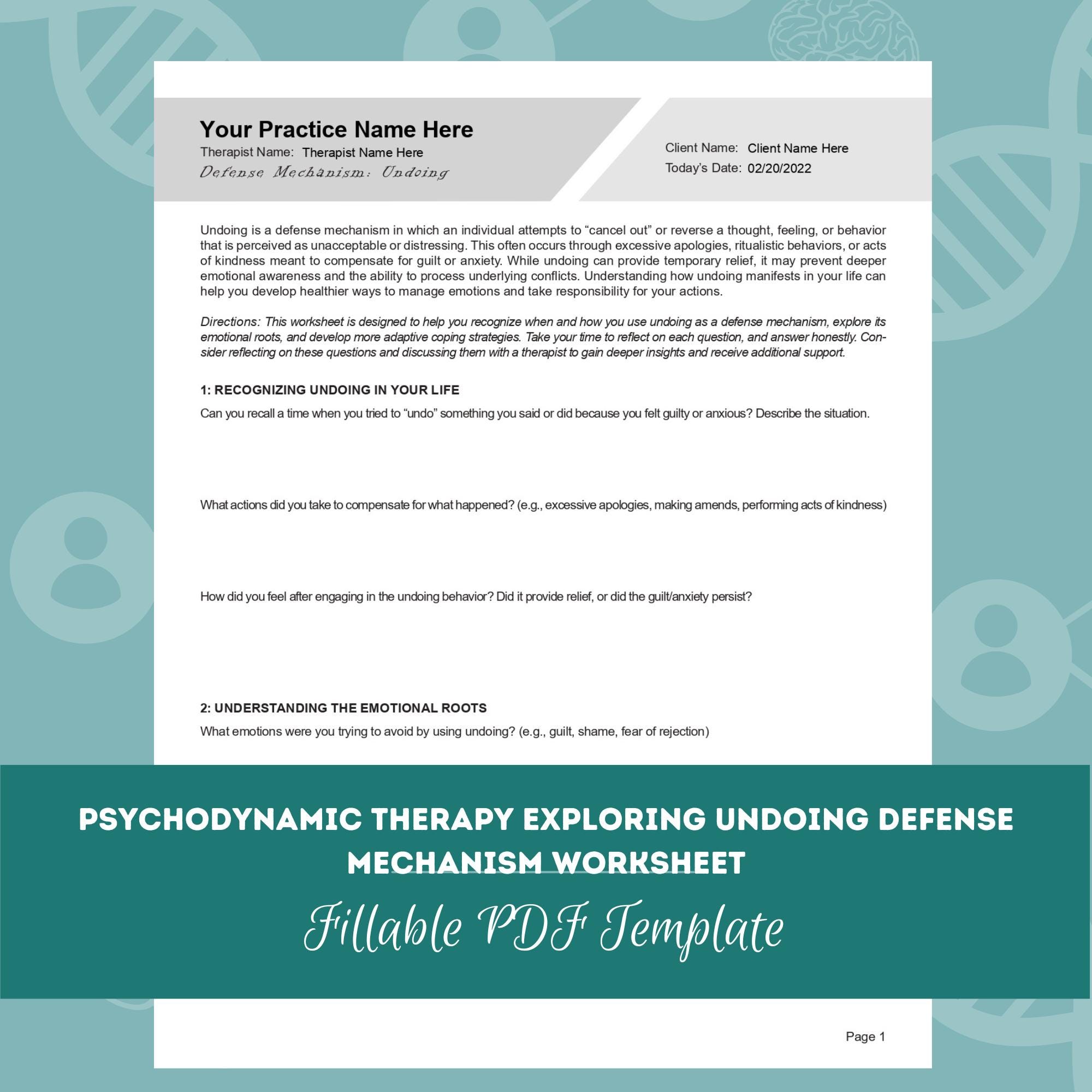 Defense Mechanisms Worksheet