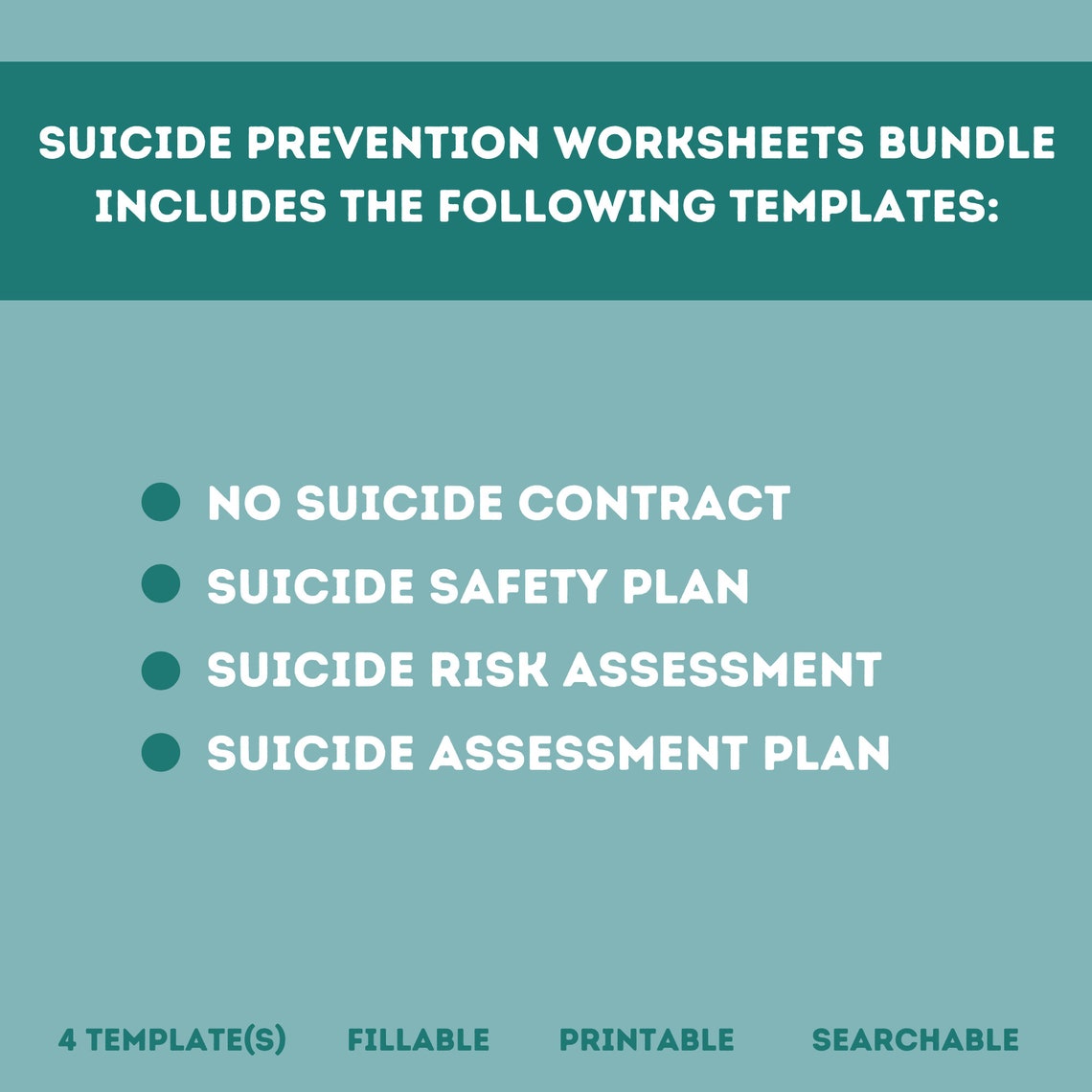 Suicide Prevention Worksheets Bundle Editable / Fillable / Printable ...