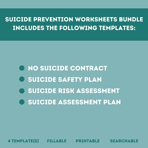 Suicide Prevention Worksheets Bundle Editable / Fillable / Printable ...