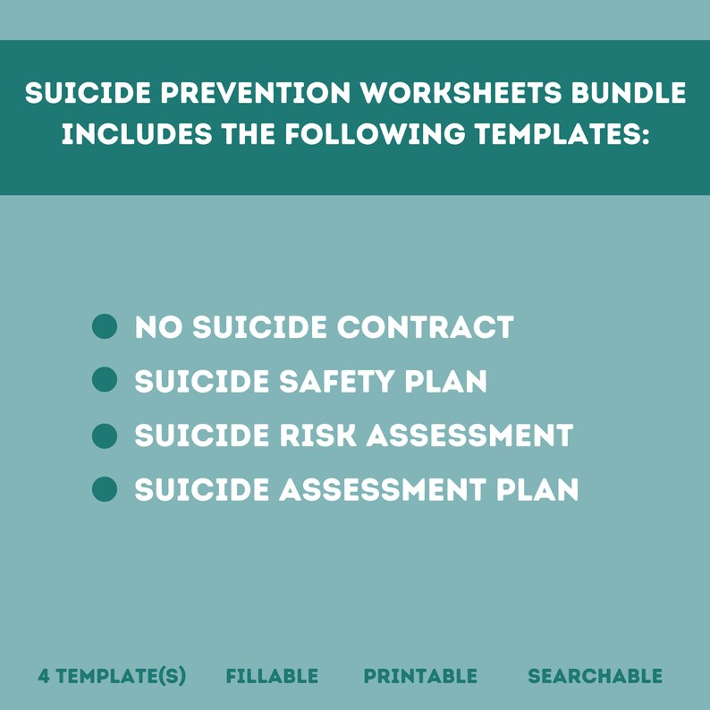 Suicide Prevention Worksheets Bundle Editable / Fillable / Printable ...