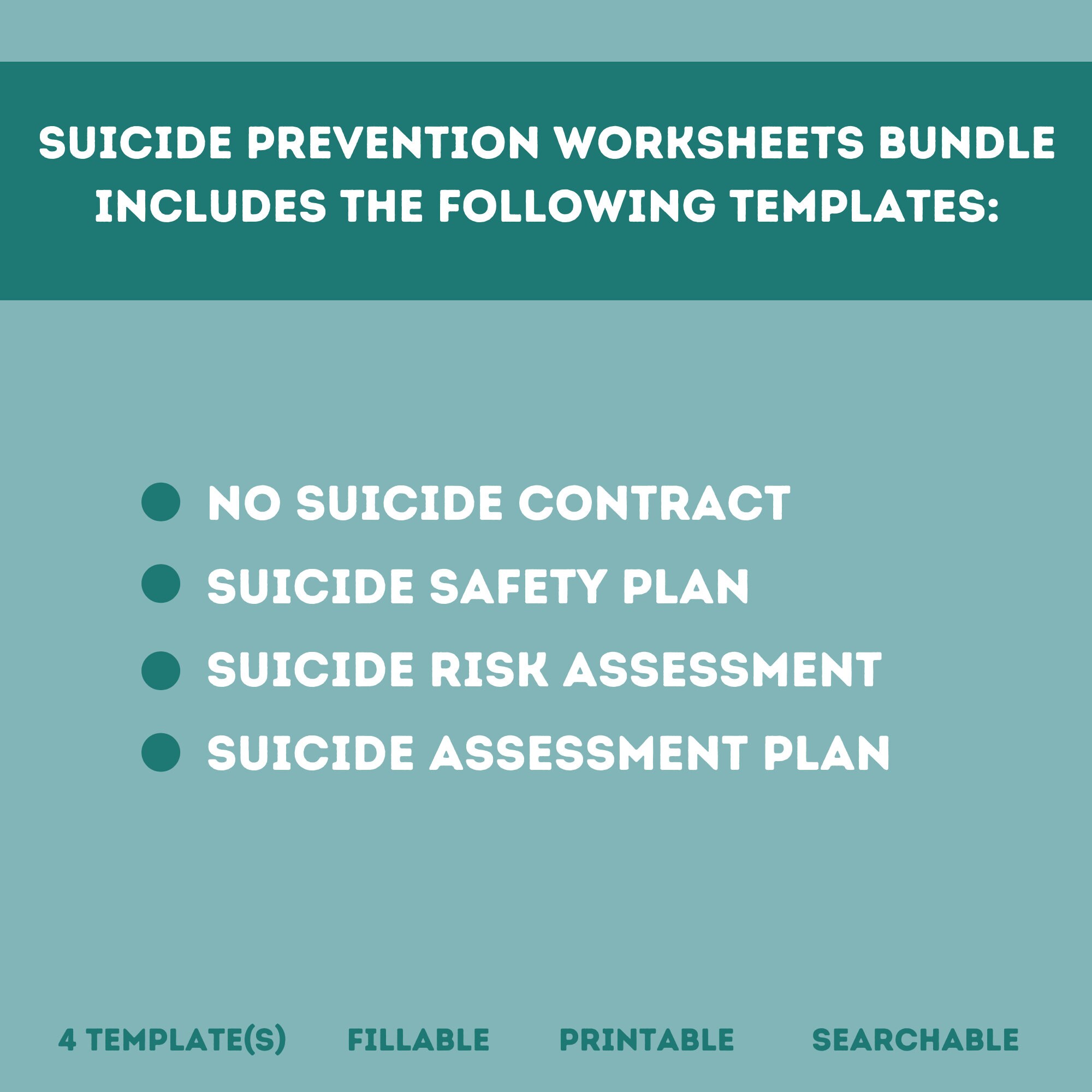 Suicide Prevention Worksheets Bundle | Editable / Fillable / Printable ...