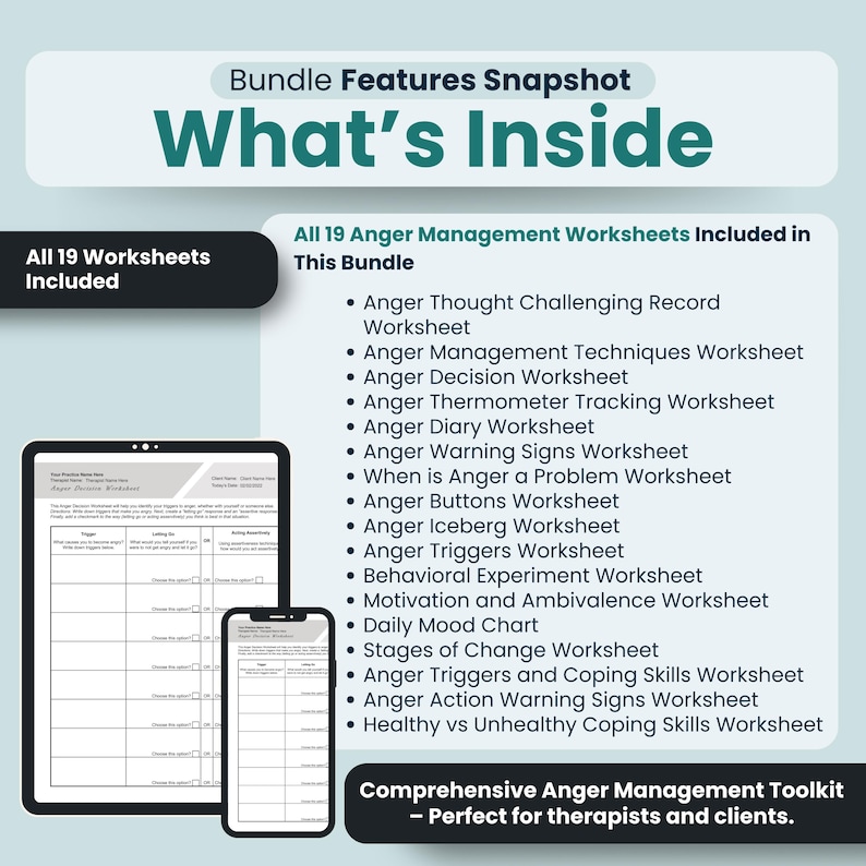 Anger Management Worksheets Bundle, 19 Fillable/printable PDF Templates ...