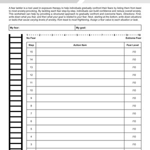 Fear Ladder Worksheet | Editable / Fillable PDF | for Counselors ...
