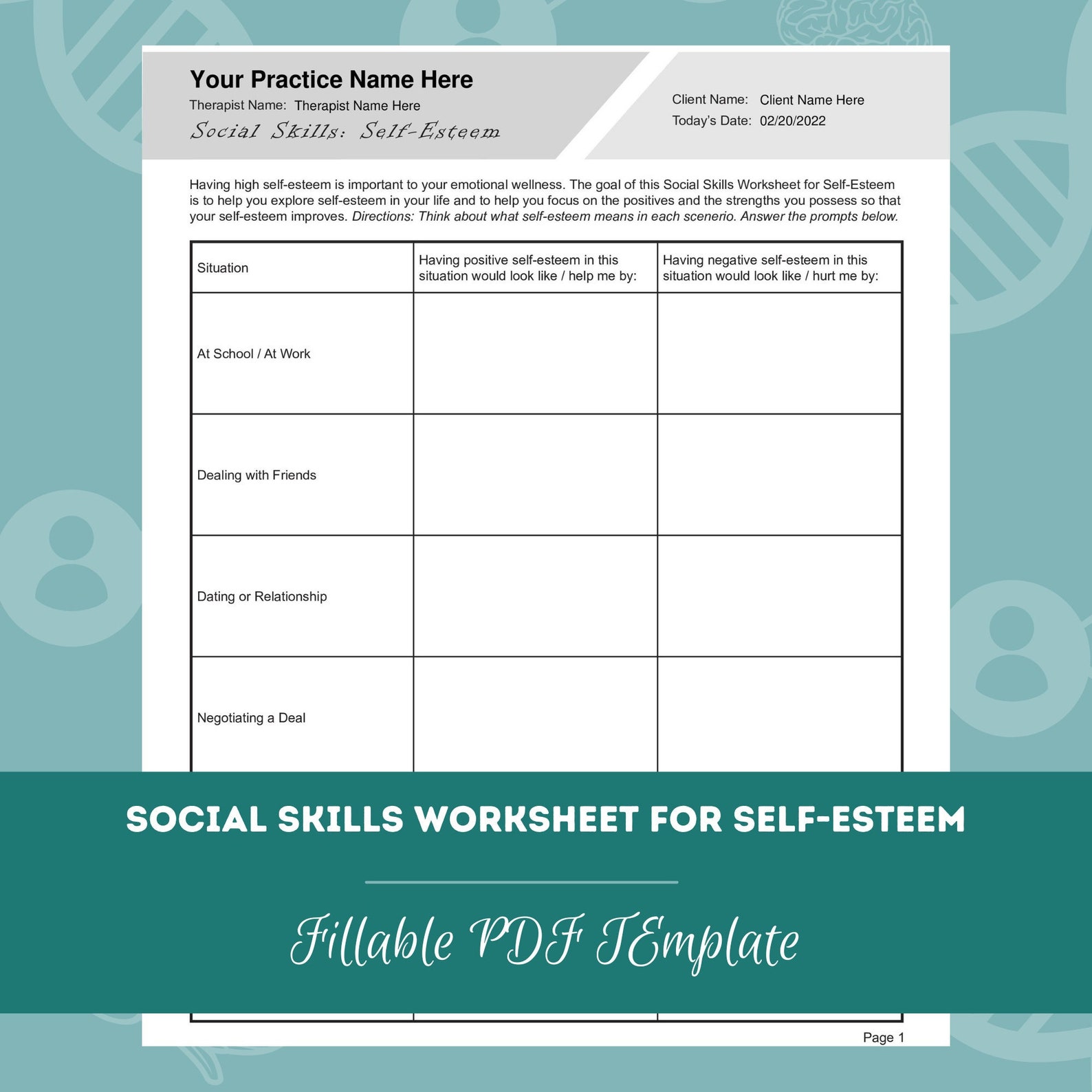 Social Skills Worksheets for Self-esteem | Editable / Fillable PDF ...