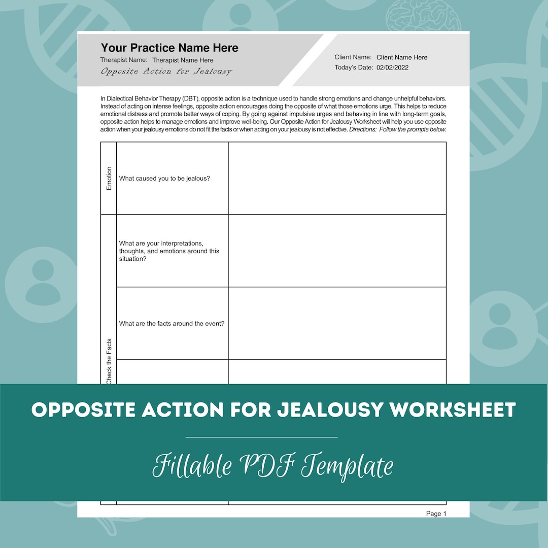 Opposite Action for Jealousy Worksheet | Editable / Fillable ...