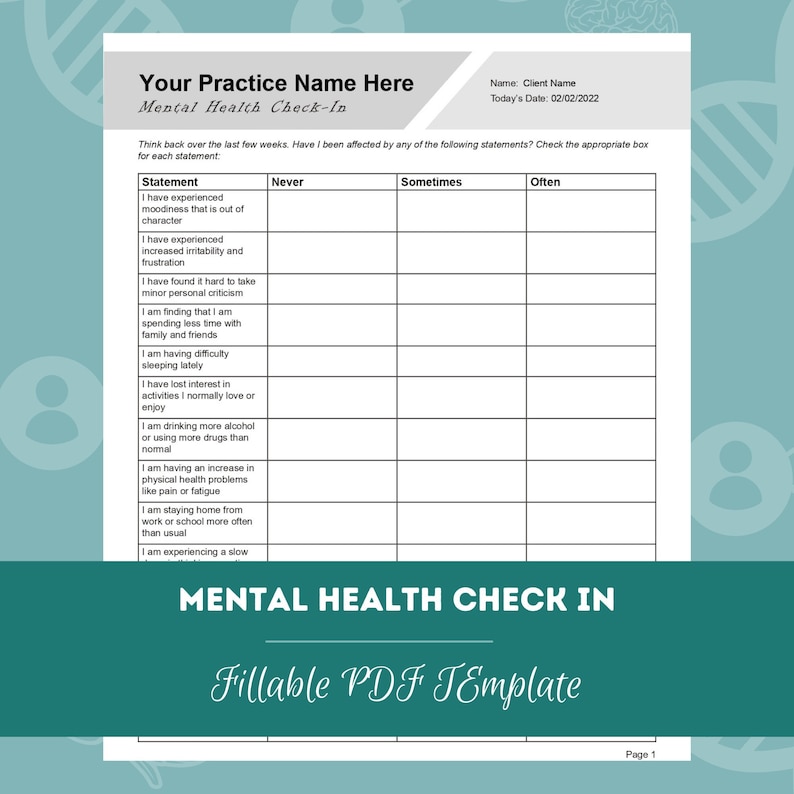 Mental Health Check in Questions | Editable / Fillable PDF | for ...