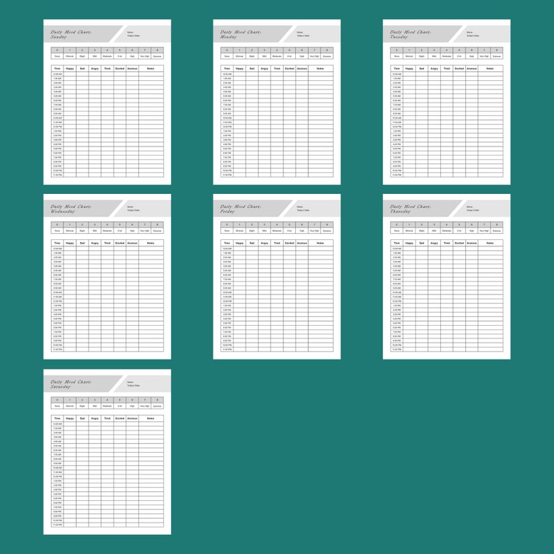 Daily / Weekly Mood Chart PDF for Counselors, Psychologists, Therapists ...