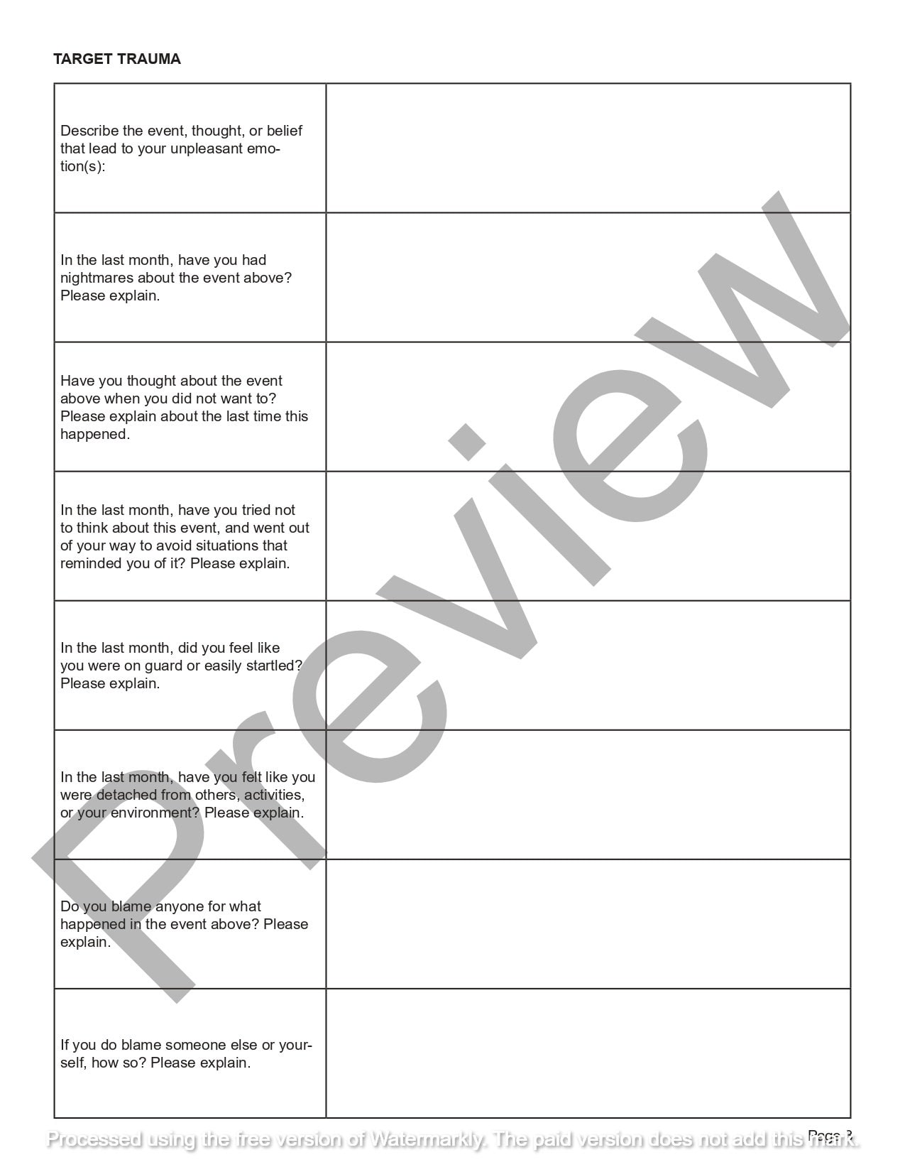 Trauma History Questionnaire Editable / Fillable PDF for Counselors ...