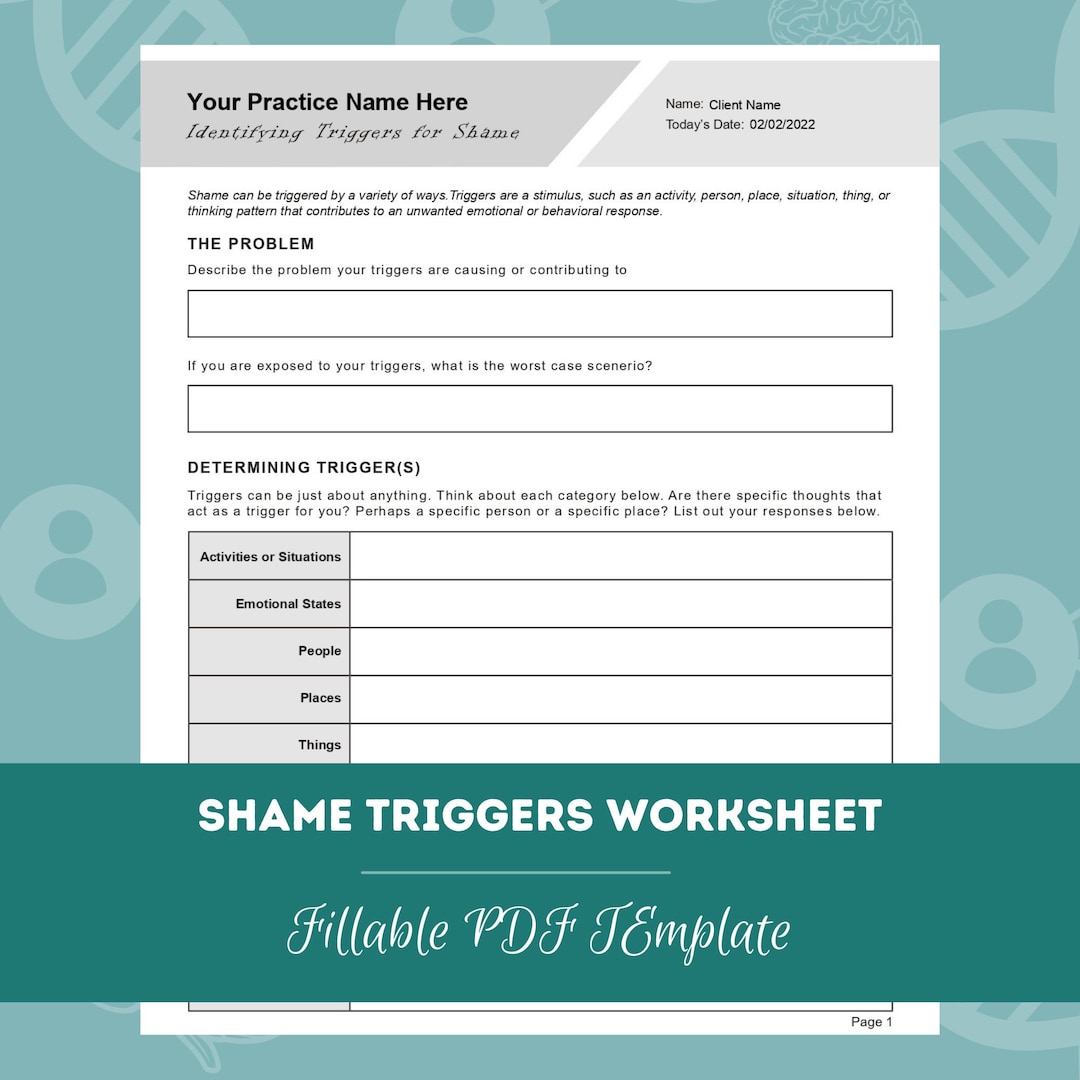 Shame Triggers Worksheet | Editable / Fillable PDF Template | for ...
