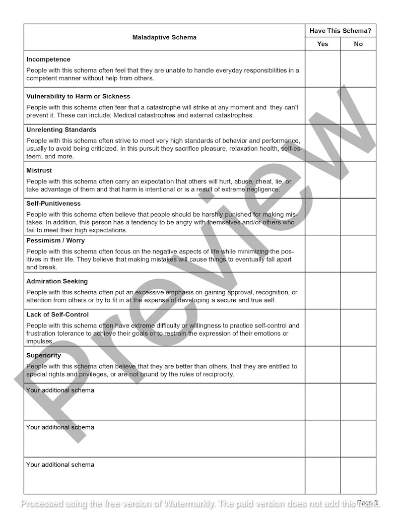 Schema Assessment Worksheet | Editable / Fillable PDF Template | for ...