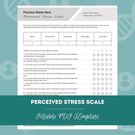 Perceived Stress Scale Worksheet Editable / Fillable PDF - Etsy