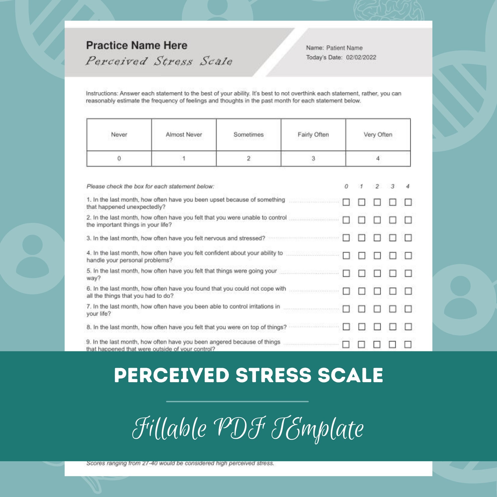 Perceived Stress Scale Worksheet | Editable / Fillable PDF Template ... Perceived Stress Scale Worksheet | Editable / Fillable PDF Template ...