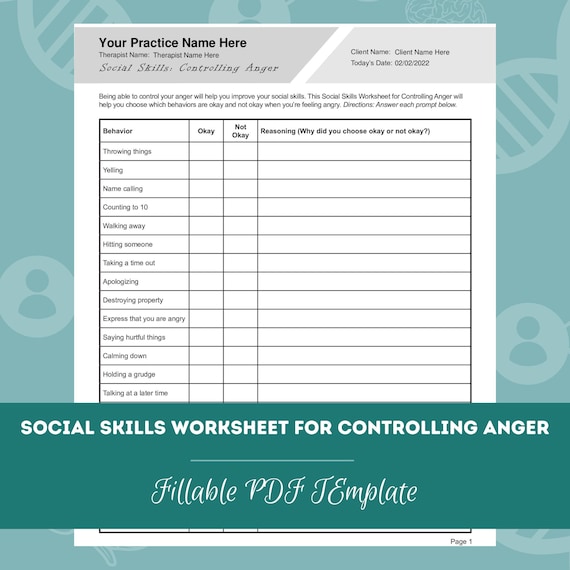 Social Skills Worksheets for Controlling Anger Editable / - Etsy