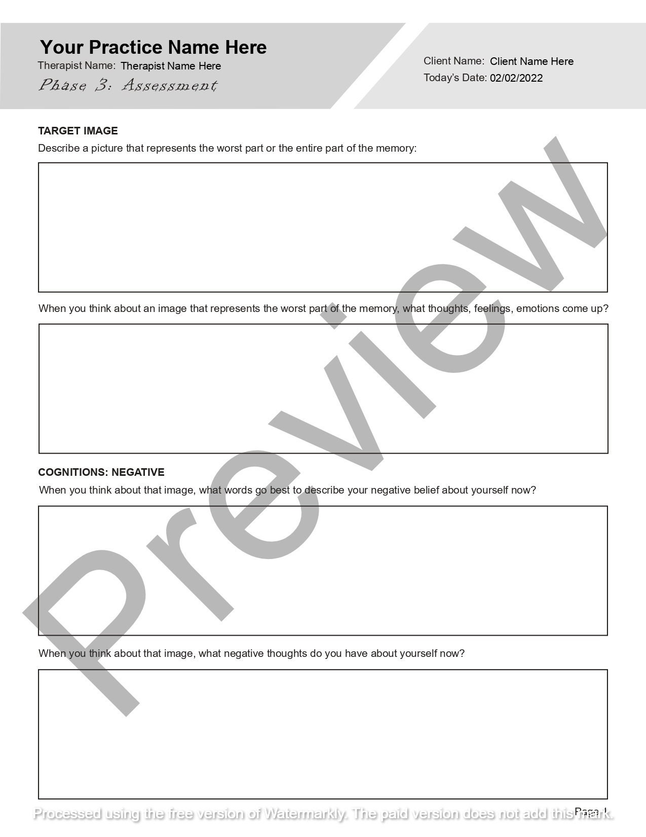 EMDR Phase 3 - Assessment Worksheet | Editable / Fillable PDF Template ...