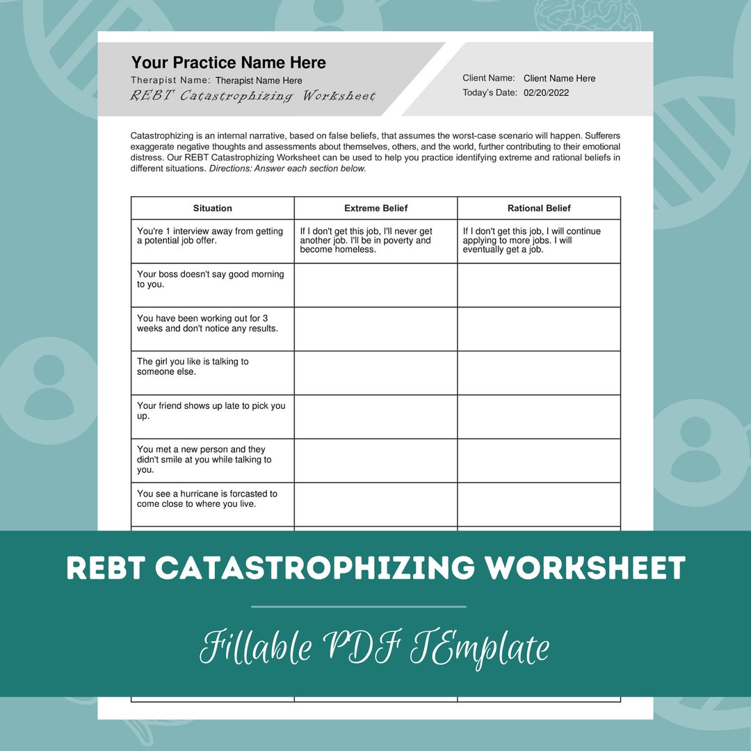 REBT Catastrophizing Worksheet | Editable / Fillable PDF Template | for ...