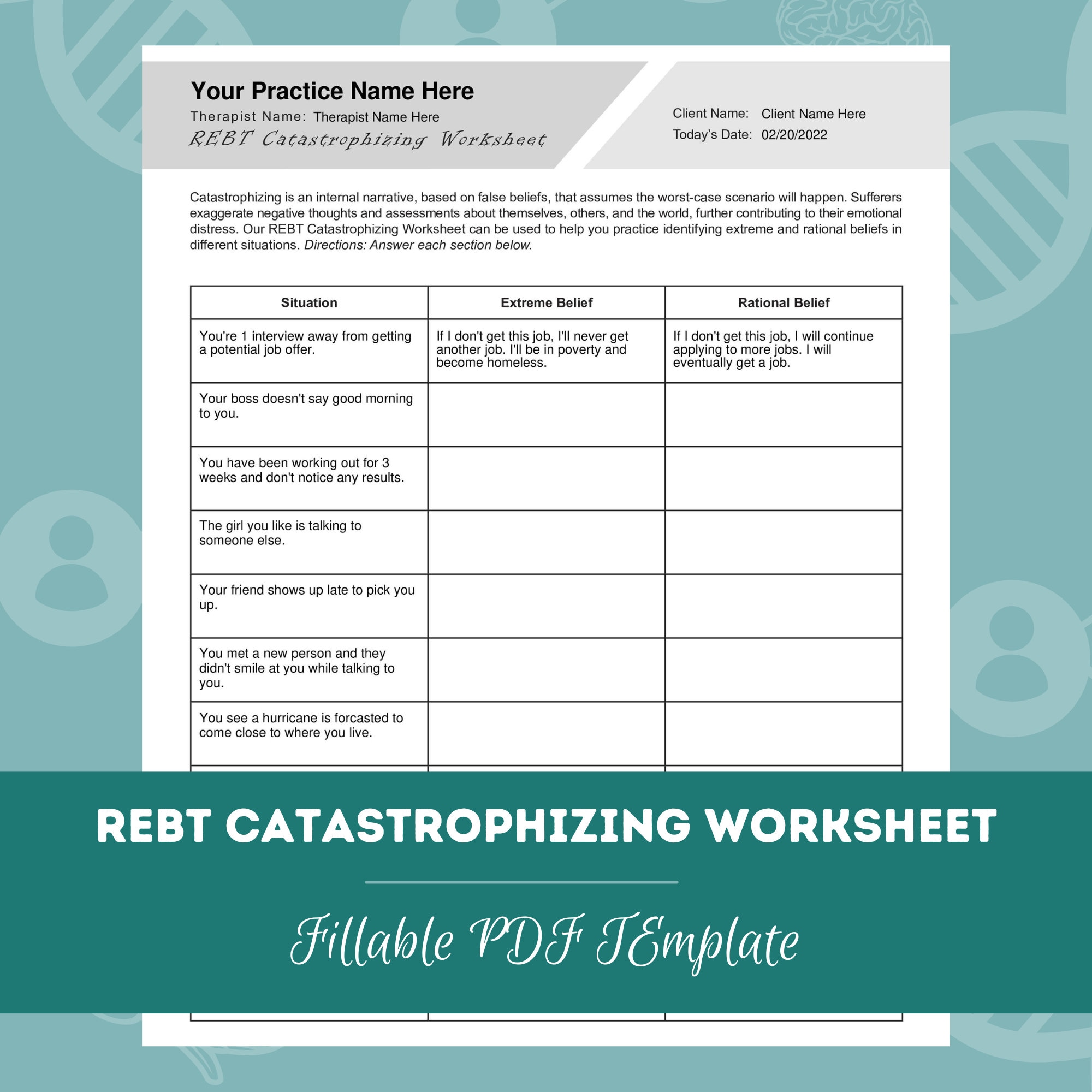 REBT Catastrophizing Worksheet | Editable / Fillable PDF Template | for Counselors ...