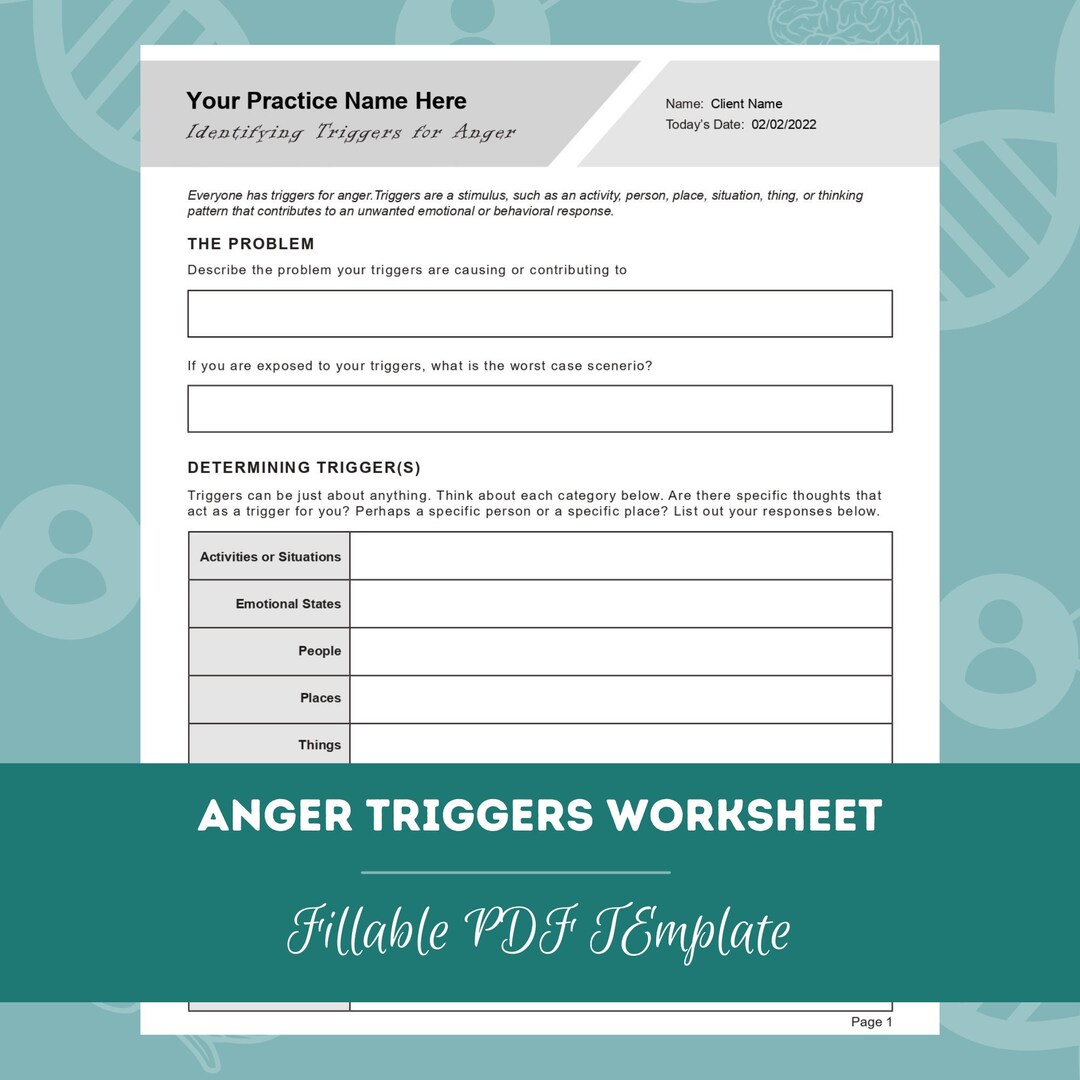 Anger Triggers Worksheet | Editable / Fillable PDF | for Counselors ...