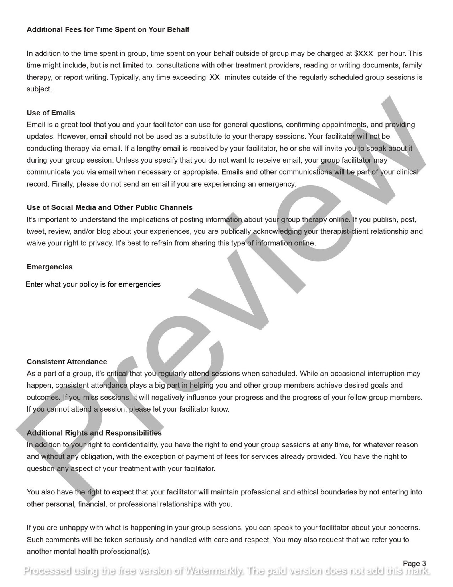 Group Therapy Consent Form | Editable / Fillable PDF Template | for ...