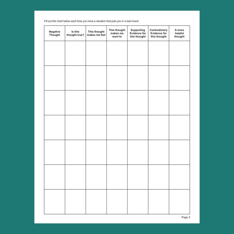 CBT: Cognitive Restructuring Worksheet Editable / Fillable - Etsy