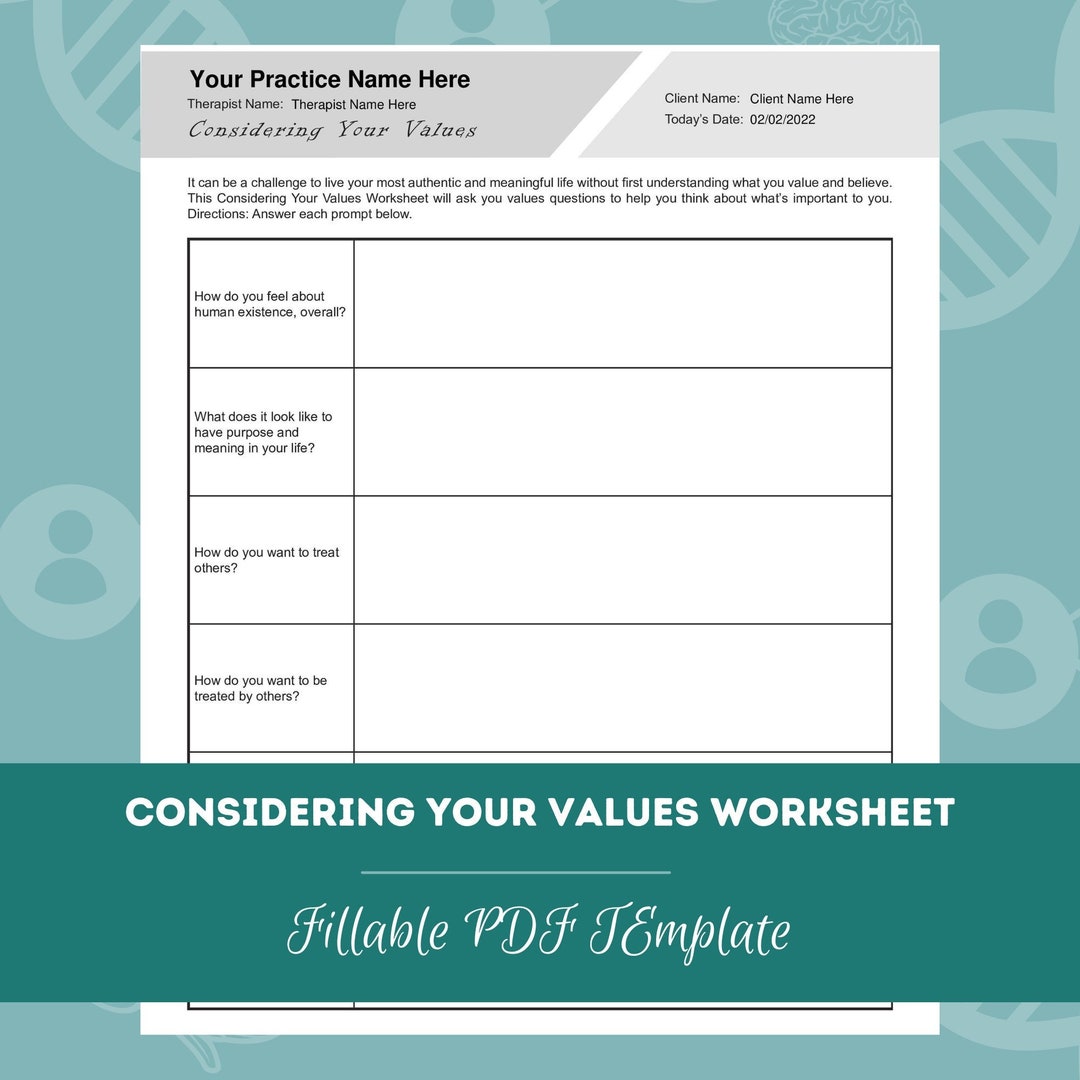 Existential Therapy Considering Your Values Worksheet | Editable ...