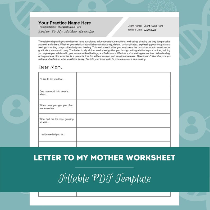 Letter to My Mother Inner Child Worksheet (fillable, Printable PDF ...