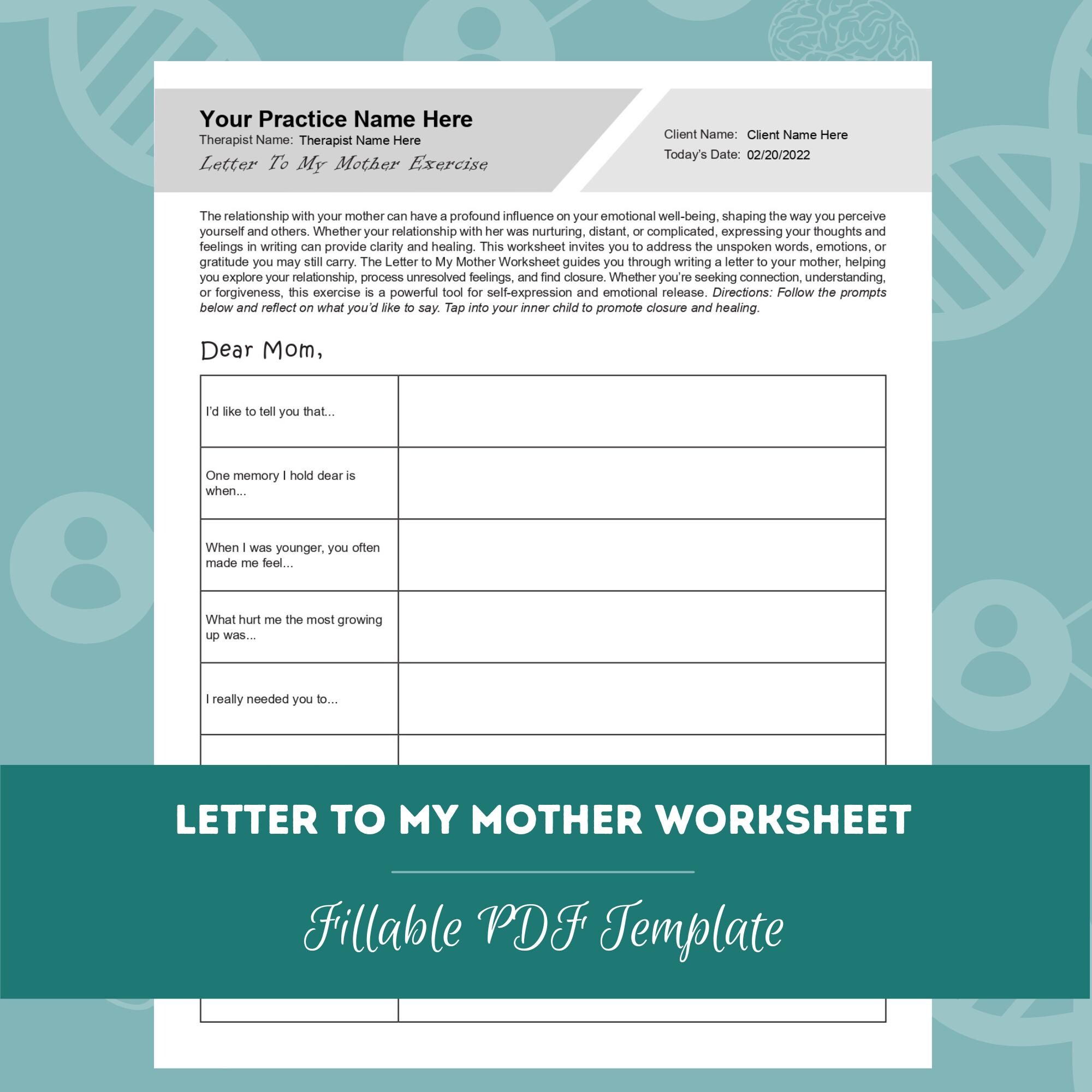 Letter to My Mother Inner Child Worksheet (fillable, Printable PDF ...