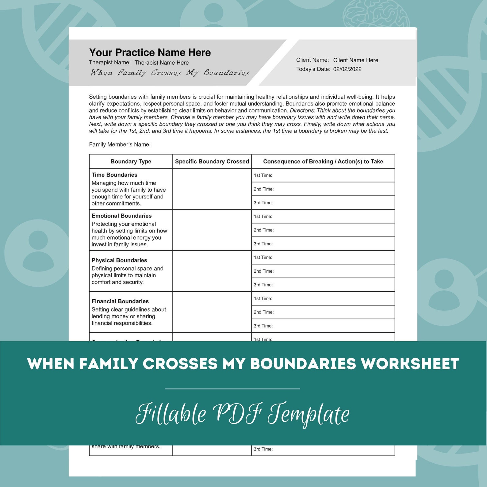 When Family Crosses My Boundaries Worksheet | Editable / Fillable ...