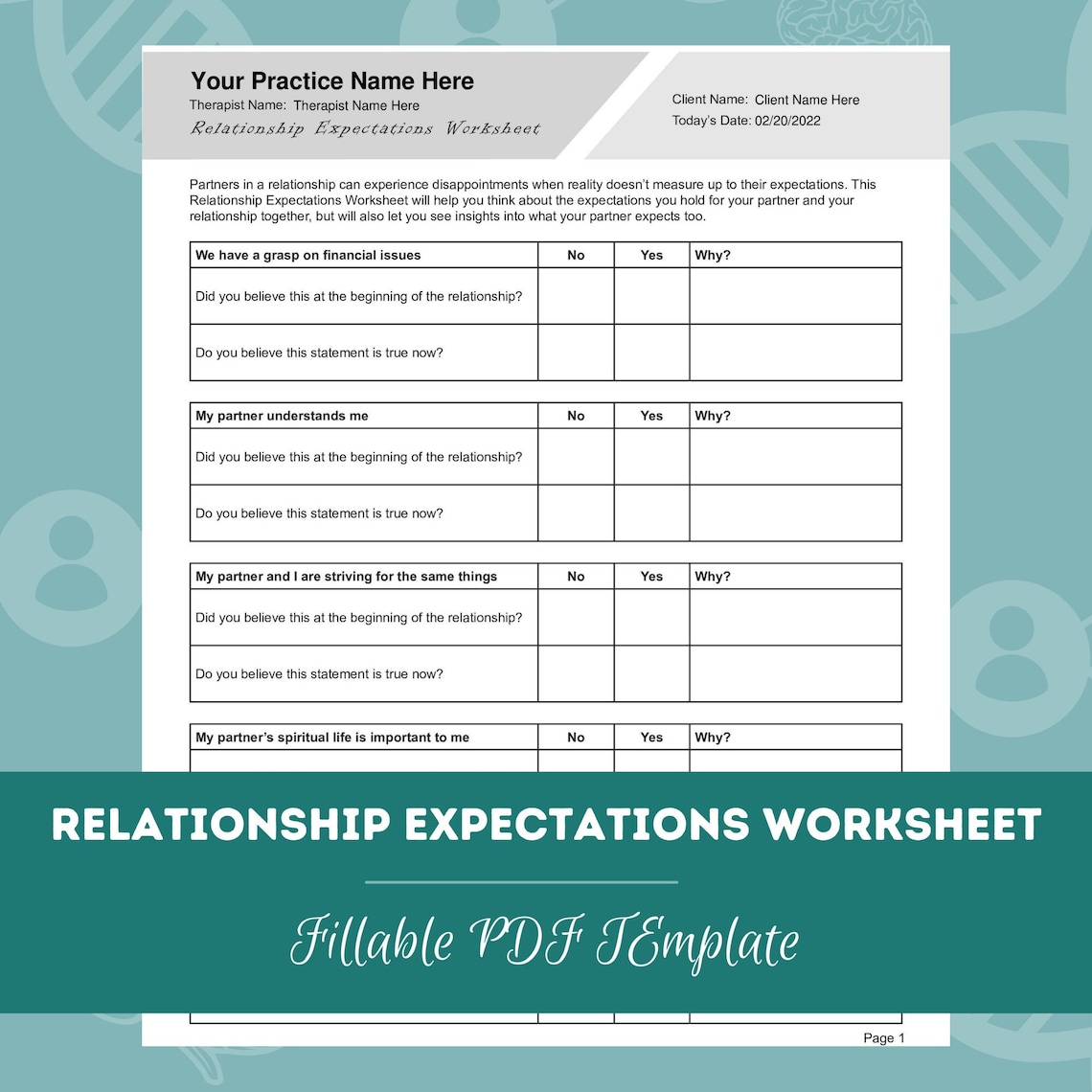 Relationship Expectations Worksheet | Editable / Fillable PDF Template ...