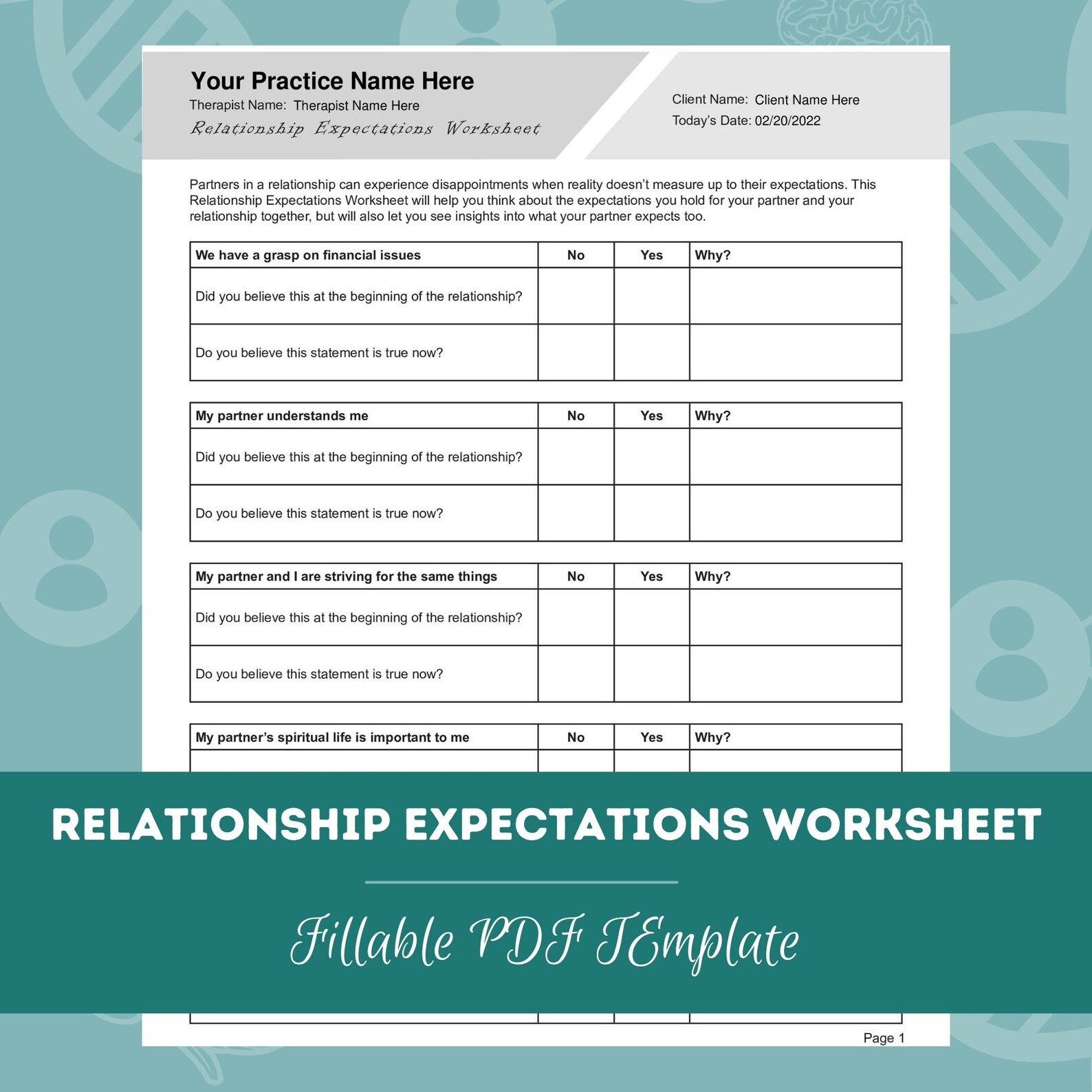 Relationship Expectations Worksheet | Editable / Fillable PDF Template ...