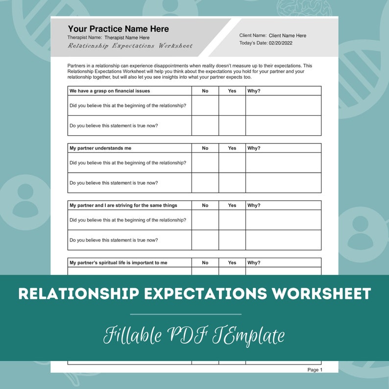 Relationship Expectations Worksheet | Editable / Fillable PDF Template ...