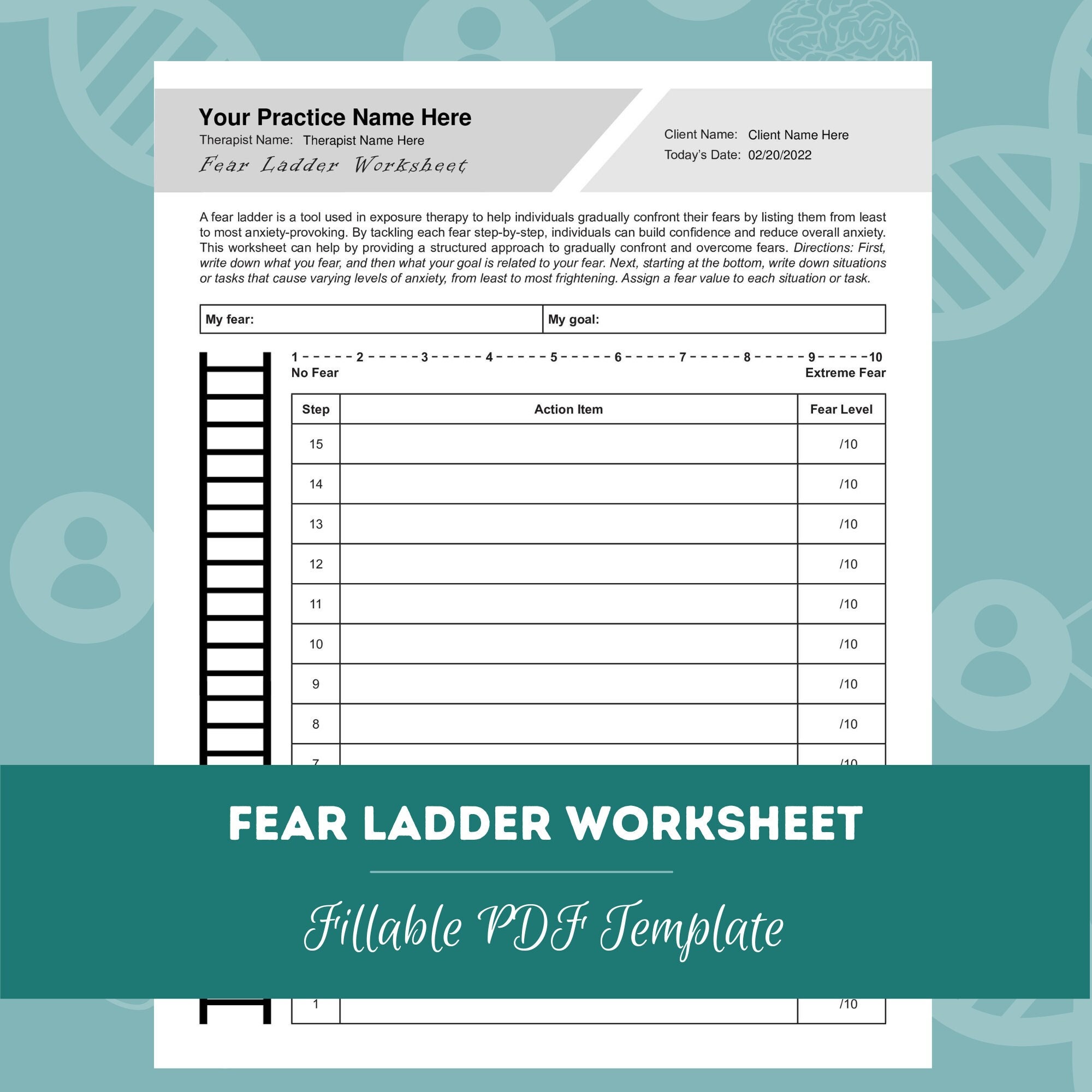 Fear Ladder Worksheet | Editable / Fillable PDF | for Counselors ...