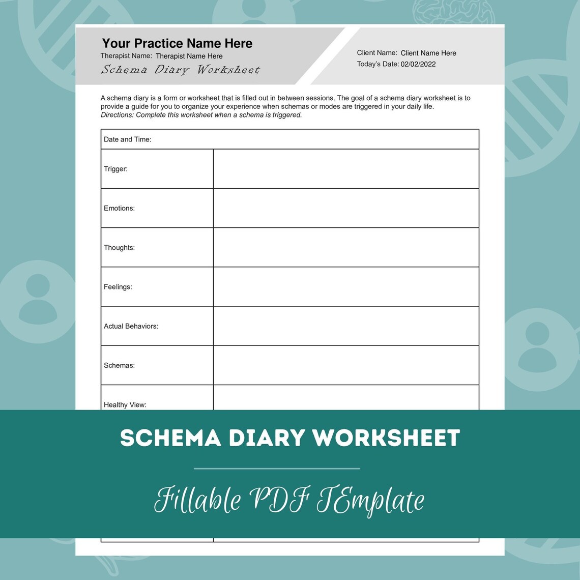 Schema Diary Worksheet | Editable / Fillable PDF Template | for ...