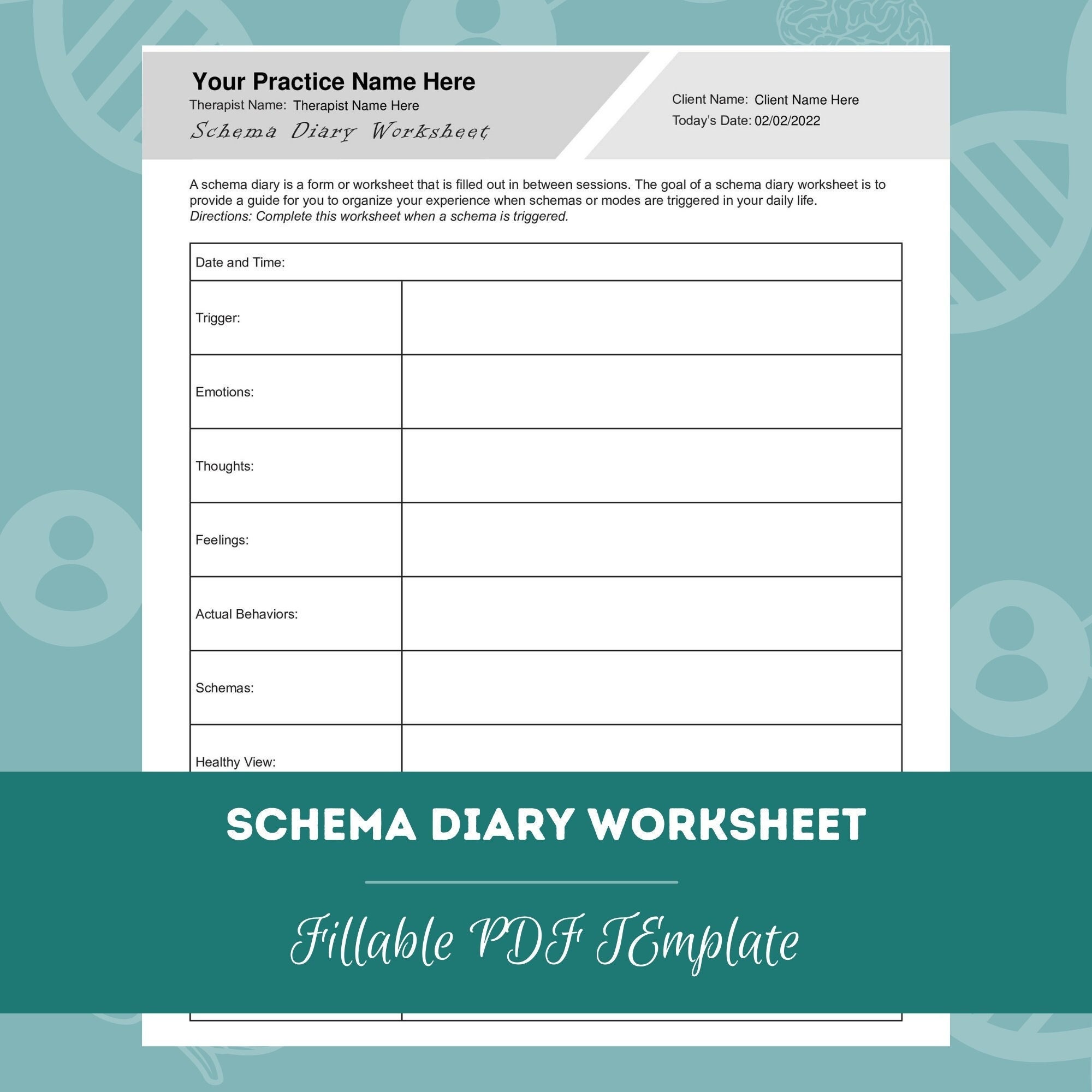 Schema Diary Worksheet | Editable / Fillable PDF Template | for ...