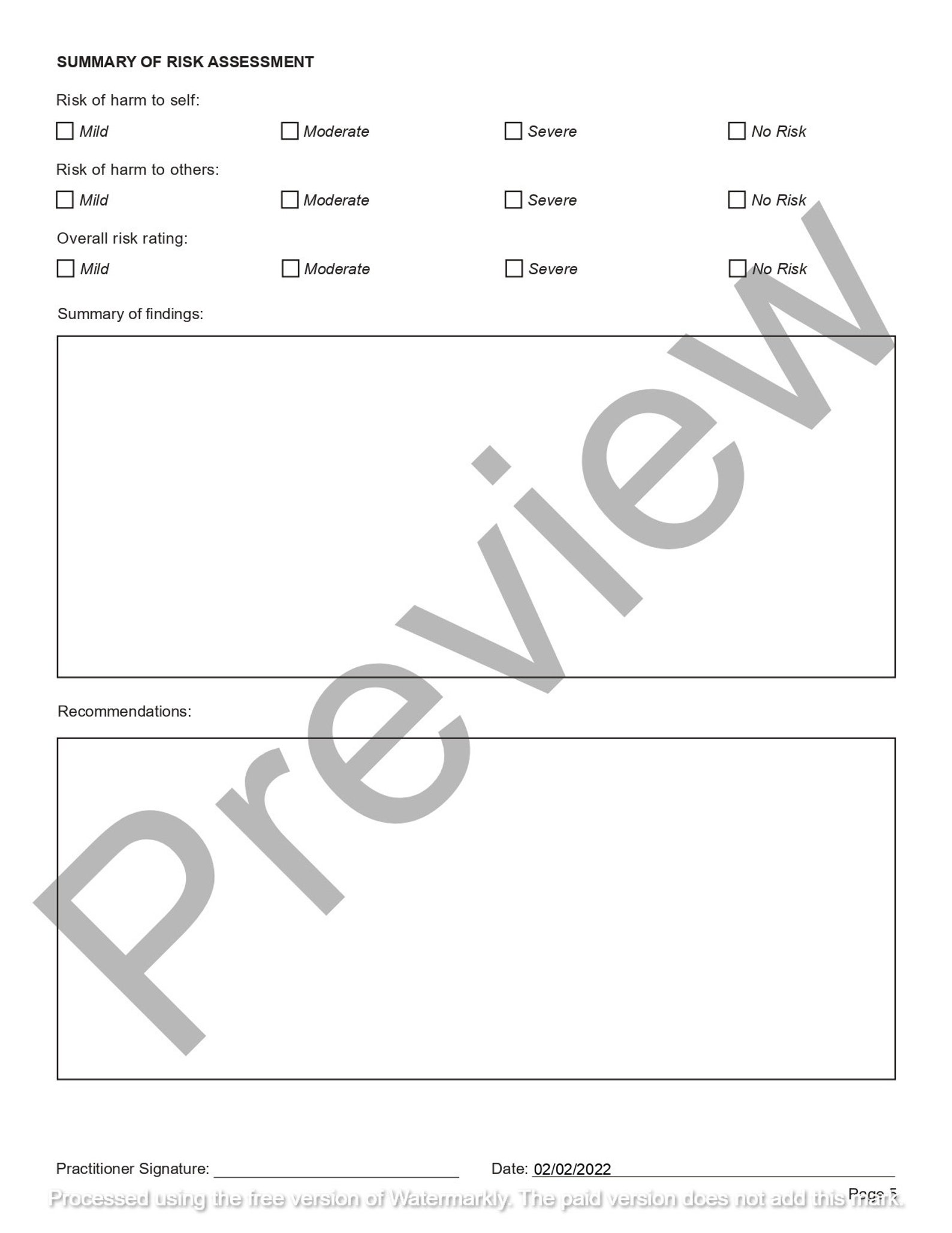 Mental Health Risk Assessment | Editable / Fillable PDF | for ...