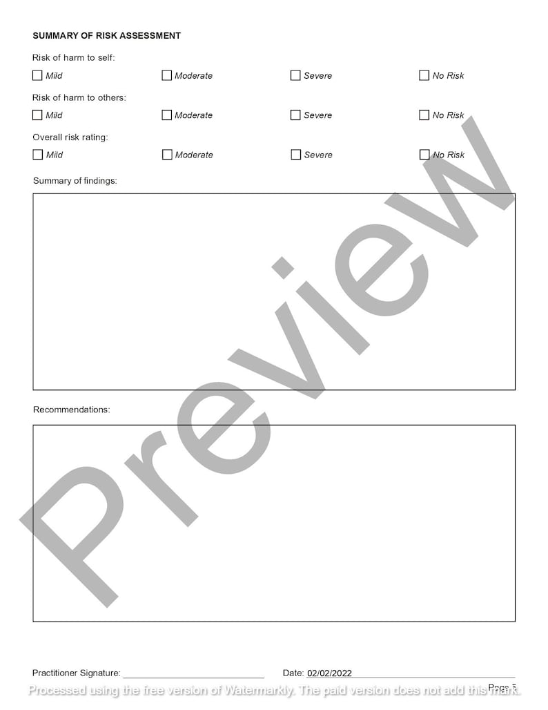 Mental Health Risk Assessment | Editable / Fillable PDF | for ...