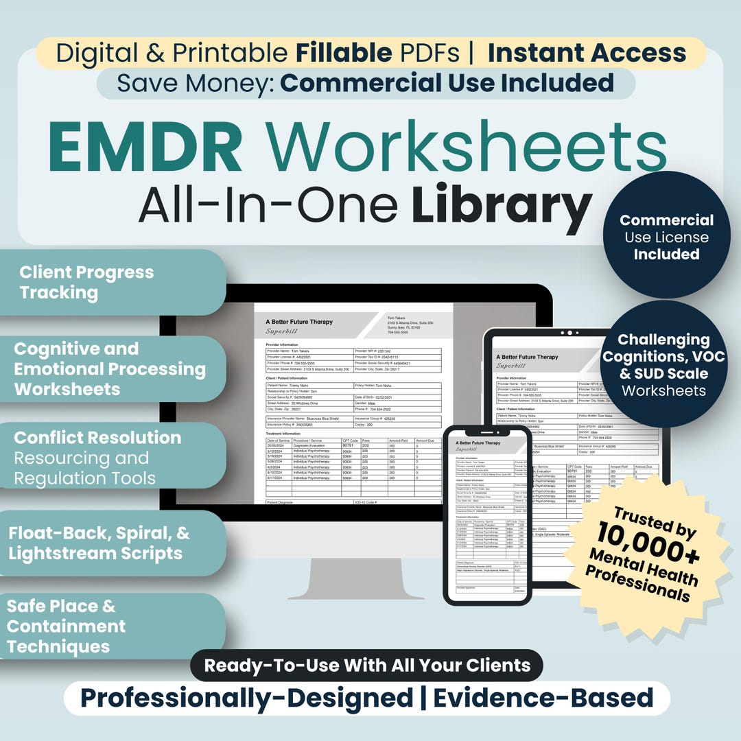 EMDR Worksheet Bundle, 25 Fillable, Printable Pdfs,eye Movement ...