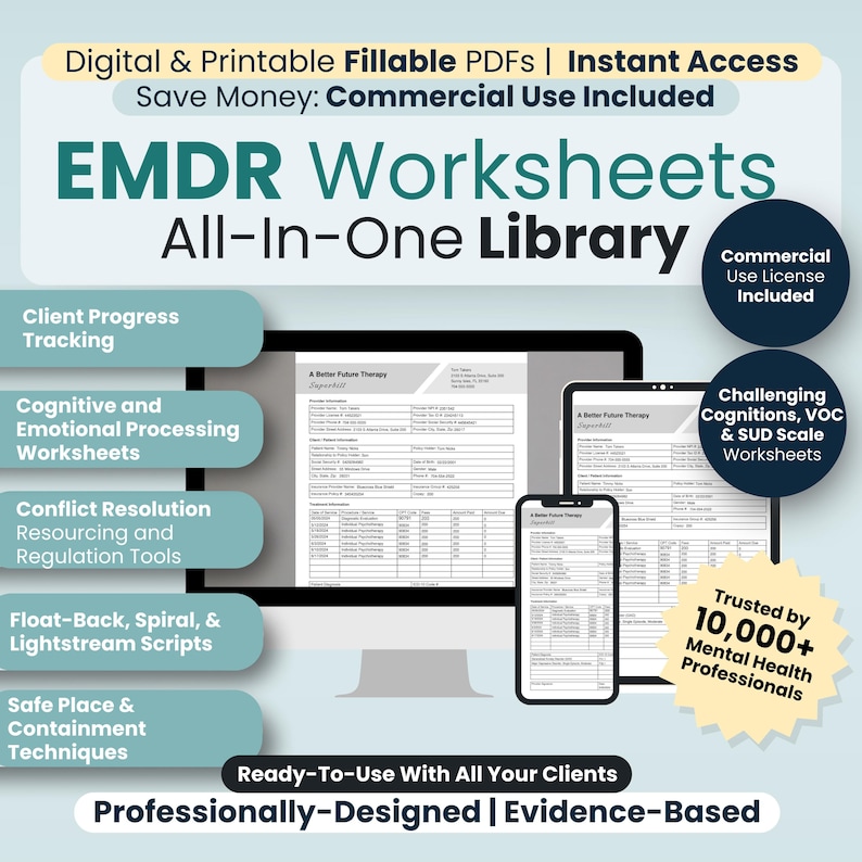 EMDR Worksheet Bundle, 25 Fillable, Printable Pdfs,eye Movement Psychotherapy Bundle,emdr ...
