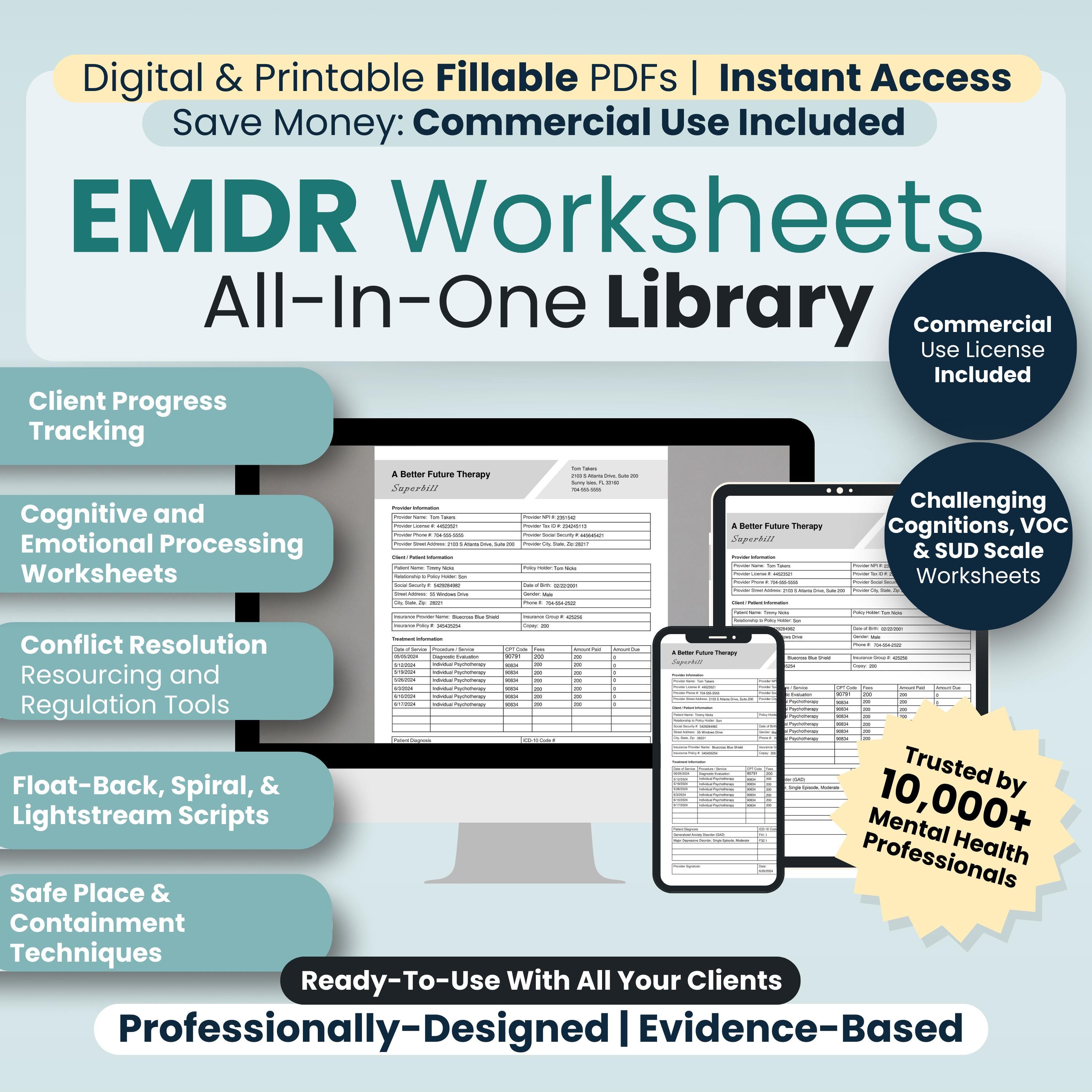 EMDR Worksheet Bundle, 25 Fillable, Printable Pdfs,eye Movement ...