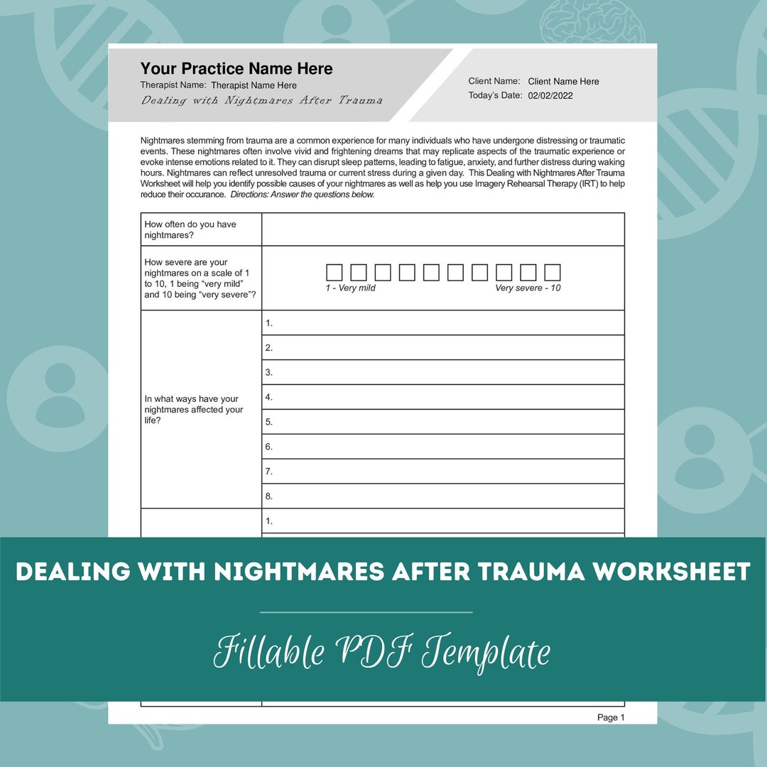 Dealing With Nightmares After Trauma Worksheet | Editable / Fillable ...