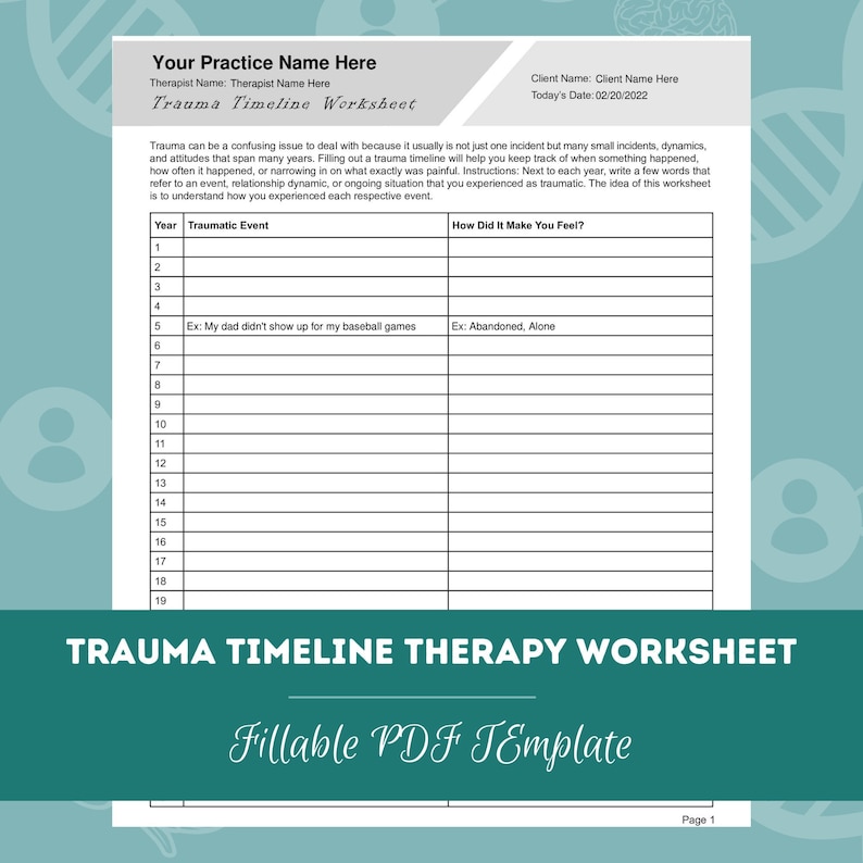Trauma Timeline Therapy Worksheet | Editable / Fillable PDF Template ...