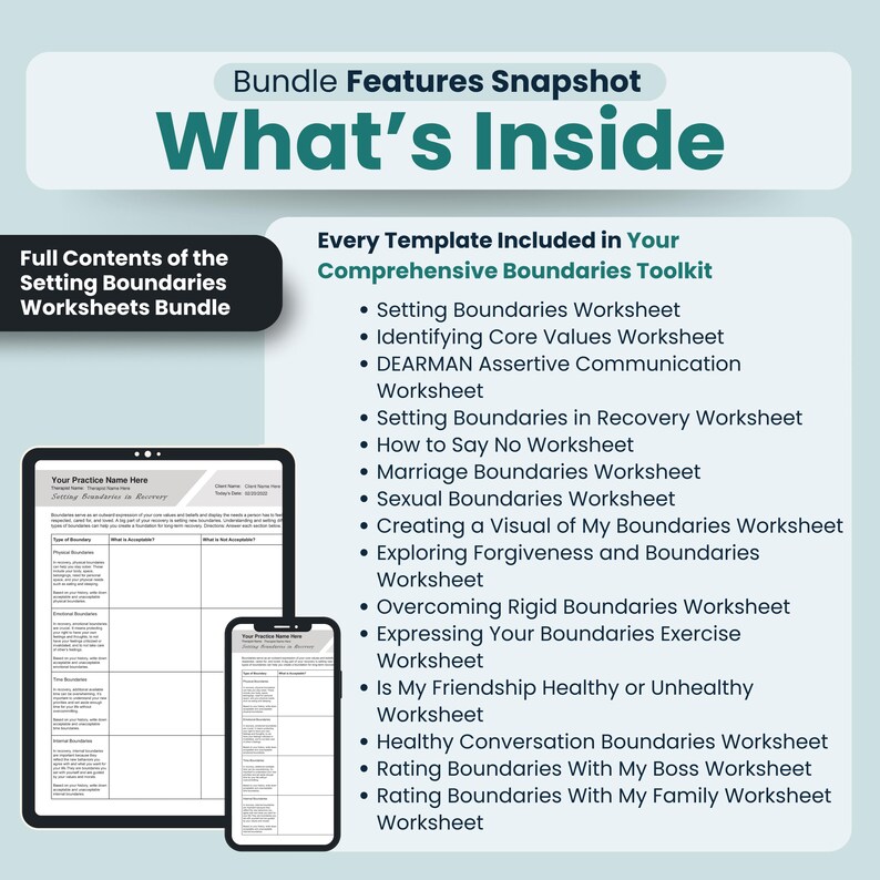 Setting Boundaries Worksheets Bundle | Fillable / Printable PDF | Counselors, Psychologists ...