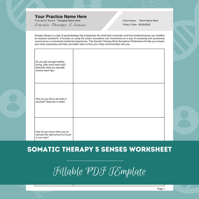 Somatic Therapy Worksheets Bundle Editable Fillable Pdf Template For