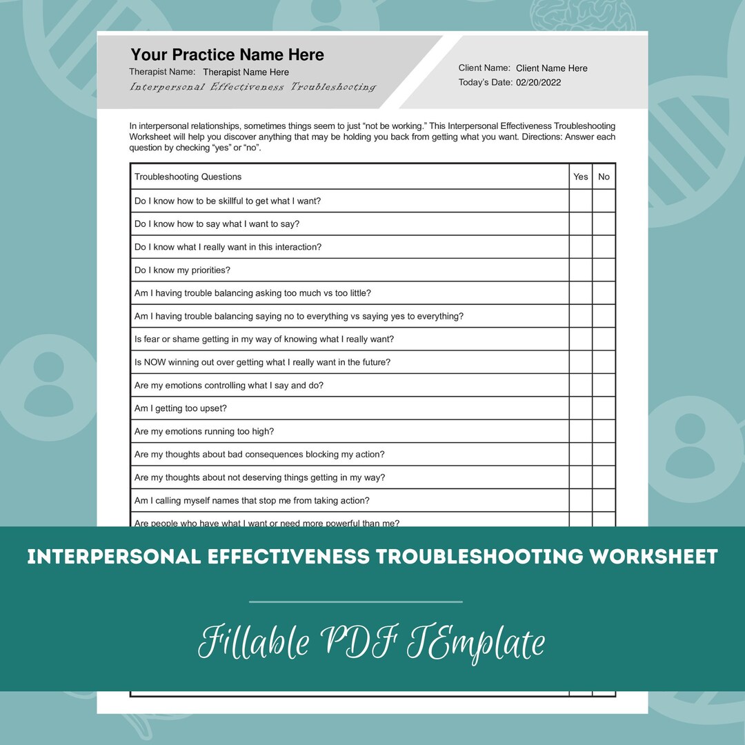 Interpersonal Effectiveness Troubleshooting Worksheet | Editable ...