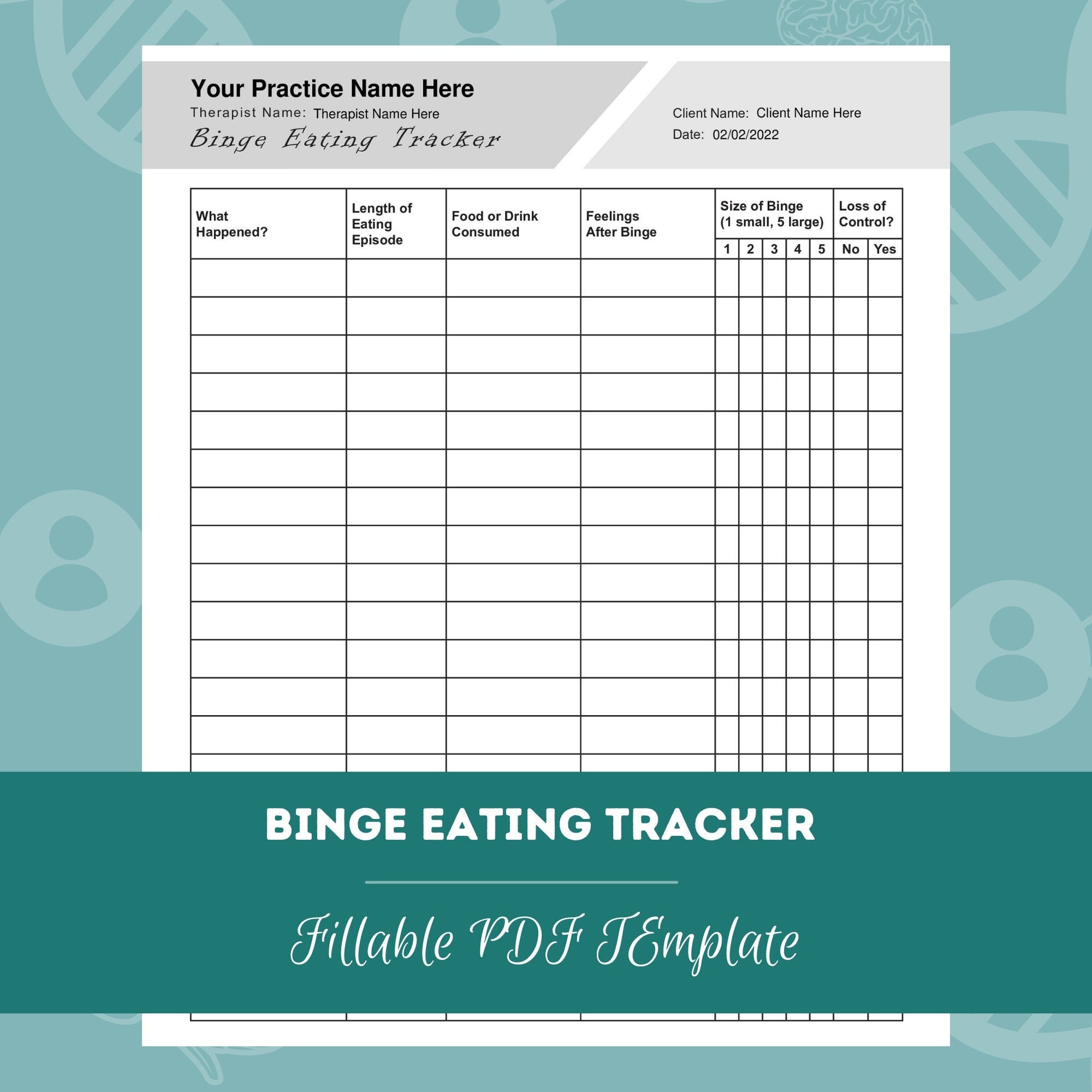 Binge Eating Tracker | Editable / Fillable PDF Template | for ...