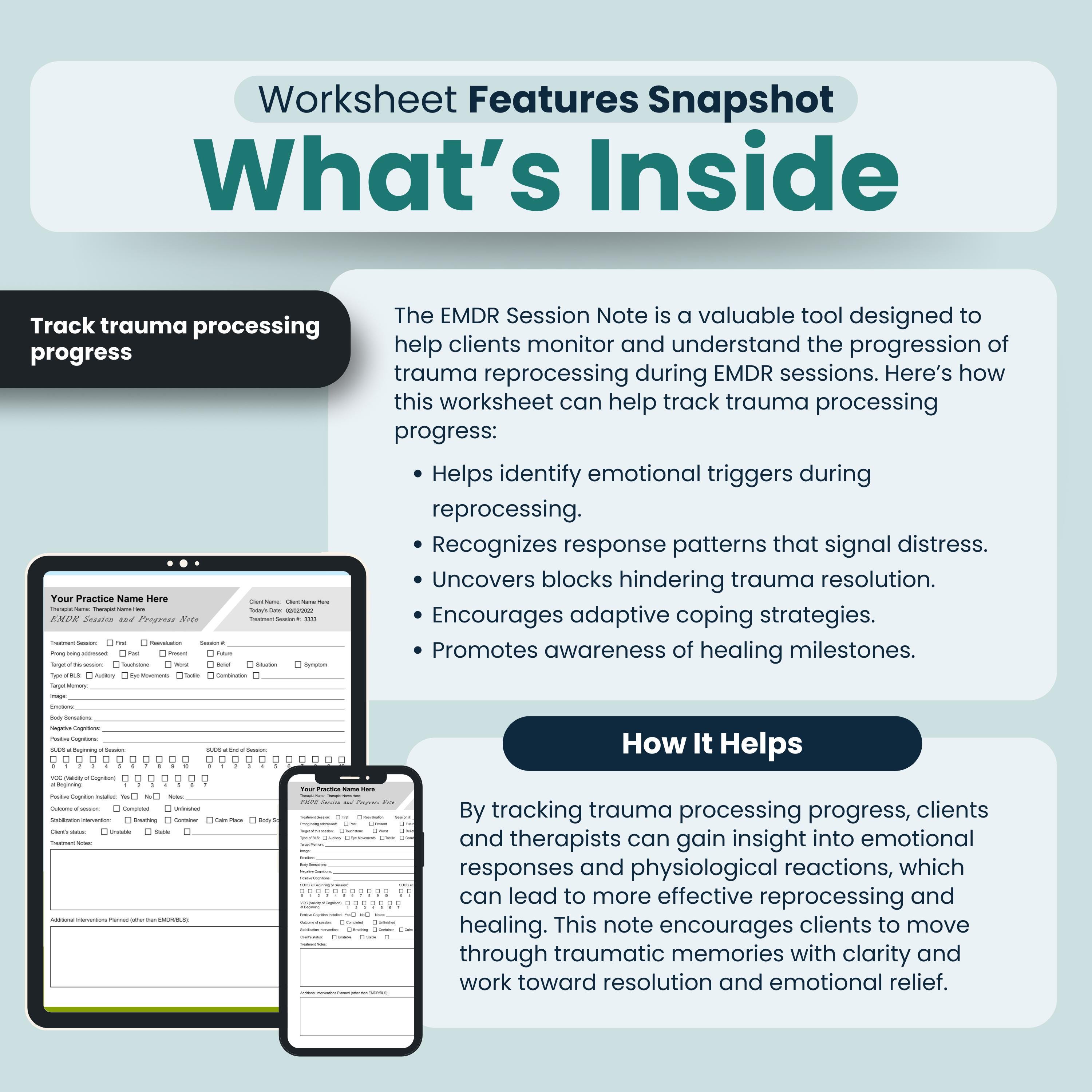 EMDR Session Note Worksheet | Editable / Fillable PDF Template | for ...